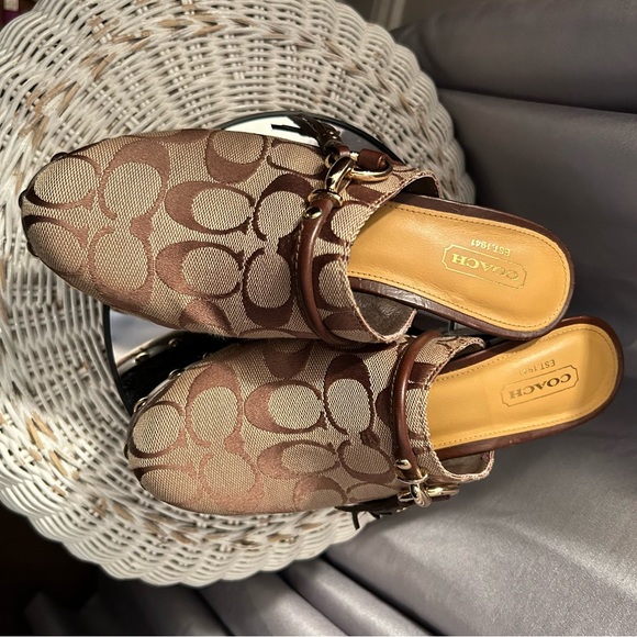 Coach | Shoes | Coach Shasha Clogs Mules In Brown Wood Leather And ...